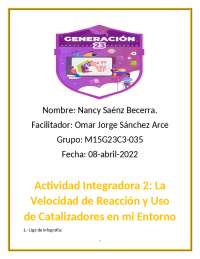 ACTIVIDAD INTEGRADORA 2 MODULO 15 | Ejercicios de Biología | Docsity