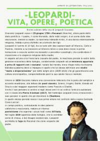 Leopardi Giacomo - vita, opere e poetica | Appunti di Italiano | Docsity