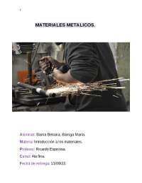 Materiales metalicos: metales | Resúmenes de Química | Docsity