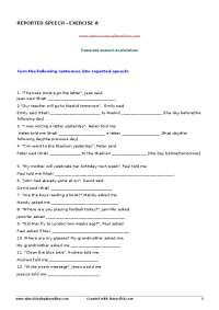 EJERCICIOS DE REPORTED SPEECH | Ejercicios de Inglés | Docsity