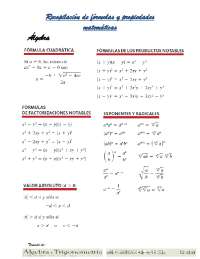 Formulas generales de matematicas | Ejercicios de Matemáticas | Docsity