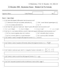 Prova d'esame modulo a | Prove d'esame di Matematica Generale | Docsity