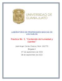 Práctica No. 3, contenido de humedad y cuarteo | Apuntes de Mecánica de ...