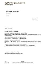 B1 Cambridge Preliminary Writing Exam | Exámenes de Inglés | Docsity
