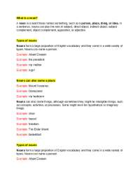 What is noun and examples? | Study notes English | Docsity