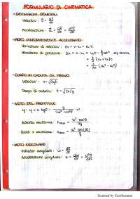 Formulario - Fisica generale I | Schemi e mappe concettuali di Fisica | Docsity