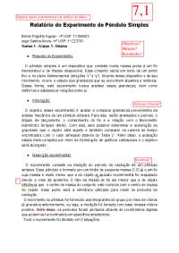 Relatório do Experimento de Pêndulo Simples | Notas de estudo Estatística | Docsity