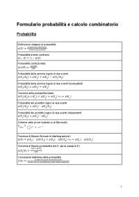 Formulario calcolo combinatorio e probabilità | Schemi e mappe concettuali di Matematica | Docsity