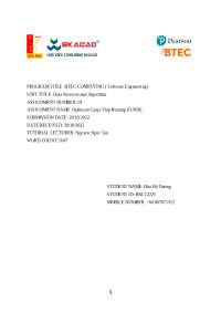 DSA Assignment 1 - BTEC | Study Guides, Projects, Research Data Structures and Algorithms | Docsity