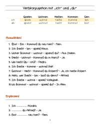 (German Level A1) Exercise on basic verb conjunctions w/ Answers ...