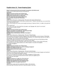 Keeping quiet extract based question answers | Exercises English | Docsity