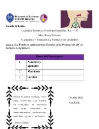 Asignación 2 – Unidad II: La Fonética y sus disciplinas. Fonética ...