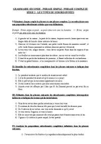 Grammaire Subordonnée | Exercices Français | Docsity