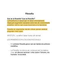 Què es la filosofía? Què és filosofar? | Esquemas y mapas conceptuales de Filosofía | Docsity