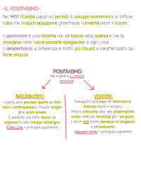 IL POSITIVISMO e le sue correnti letterarie | Schemi e mappe concettuali di Italiano | Docsity