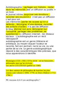 L'autobiographie 3éme brevet | Notes Français | Docsity