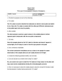 Thin Layer Chromatography PreLab | Lab Reports Organic Chemistry | Docsity