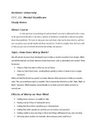 How does worry work today | Study notes Psychology | Docsity
