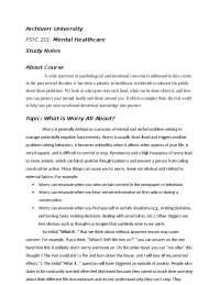 What Exactly is Worry | Study notes Psychology | Docsity