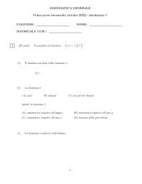 Simulazione primo parziale Matematica Generale | Prove d'esame di Matematica Generale | Docsity