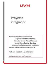Actividad 5 proyecto integrador | Ejercicios de Desarrollo Humano | Docsity