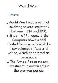 Brief Summary about World War I. | Manuais, Projetos, Pesquisas História | Docsity