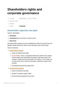 Shareholders rights and corporate governance | Schemi e mappe ...