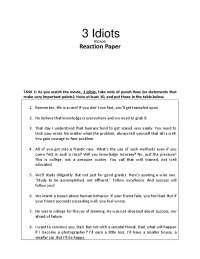 "3 Idiots" movie Reaction Paper | Papers English Language | Docsity