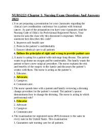 NURS222>Chapter 1: Nursing Exam Questions And Answers 2023 | Exams Nursing | Docsity