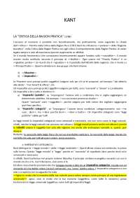 KANT - Critica della ragion pratica | Schemi e mappe concettuali di Filosofia | Docsity