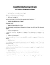 Basic chemistry learning | Quizzes Chemistry | Docsity