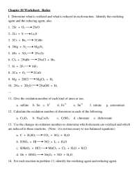 Redox reactions worksheet | Assignments Chemistry | Docsity