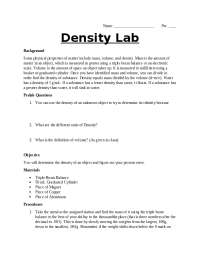 Lab about density for First quarter | Assignments Chemistry | Docsity