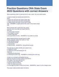 Practice Questions CNA State Exam 2023 Questions with correct Answers Download to score A ...