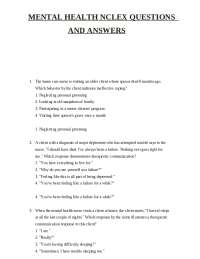 MENTAL HEALTH NCLEX QUESTIONS AND ANSWERS | Exams Nursing | Docsity