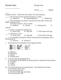 Cell division meiosis quiz | Quizzes Biology | Docsity