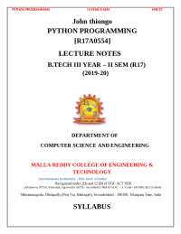 The document covers python programming language | Study notes Computer ...