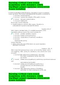Nursing Critical Care exam Questions with Answers 100% Verified Latest ...