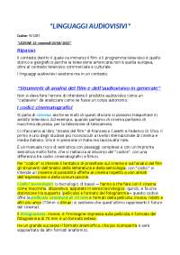 Lezione 12 linguaggi audiovisivi | Appunti di Linguaggio Audiovisivo | Docsity
