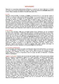 MENANDRO (vita, opere) | Appunti di Greco | Docsity