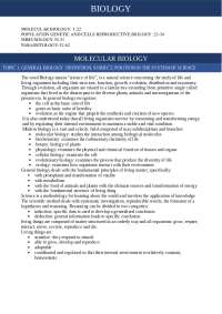 Molecular biology topics | Study notes Molecular biology | Docsity