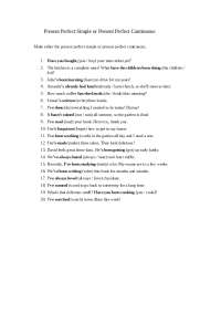 Present perfect y continuous | Ejercicios de Inglés | Docsity