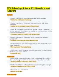 TEAS Reading Science 233 Questions and Answers | Exams Literary Theory | Docsity