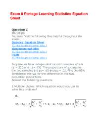 Exam 8 Portage Learning Statistics Equation Sheet | Exams Nursing | Docsity