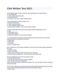 CNA Written Test 2021 | Exams Nursing | Docsity