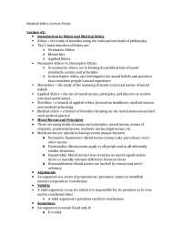 Medical Ethics Lecture Notes - Medical Ethics Lecture Notes... | Exams ...