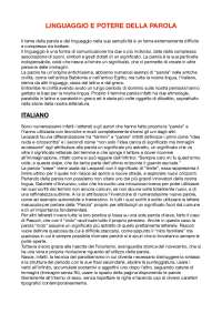 Linguaggio e potere della parola | Appunti di Italiano | Docsity