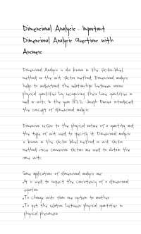 Important questions and answers of Dimensional analysis in physics | Exams Physics | Docsity