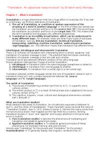 Riassunto “Translation. An advanced resource book” di Basil Hatim e ...