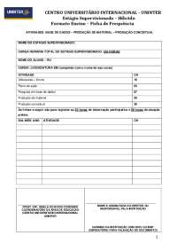 Ficháll de frequência para estágio uninter | Trabalhos Pedagogia | Docsity